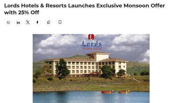 Lords Hotels & Resorts Launches Exclusive Monsoon Offer
